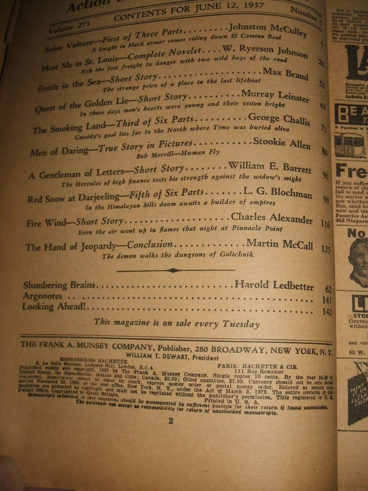 Argosy Weekly June 12th 1937 Max Brand, Stookie Allen, William E ...