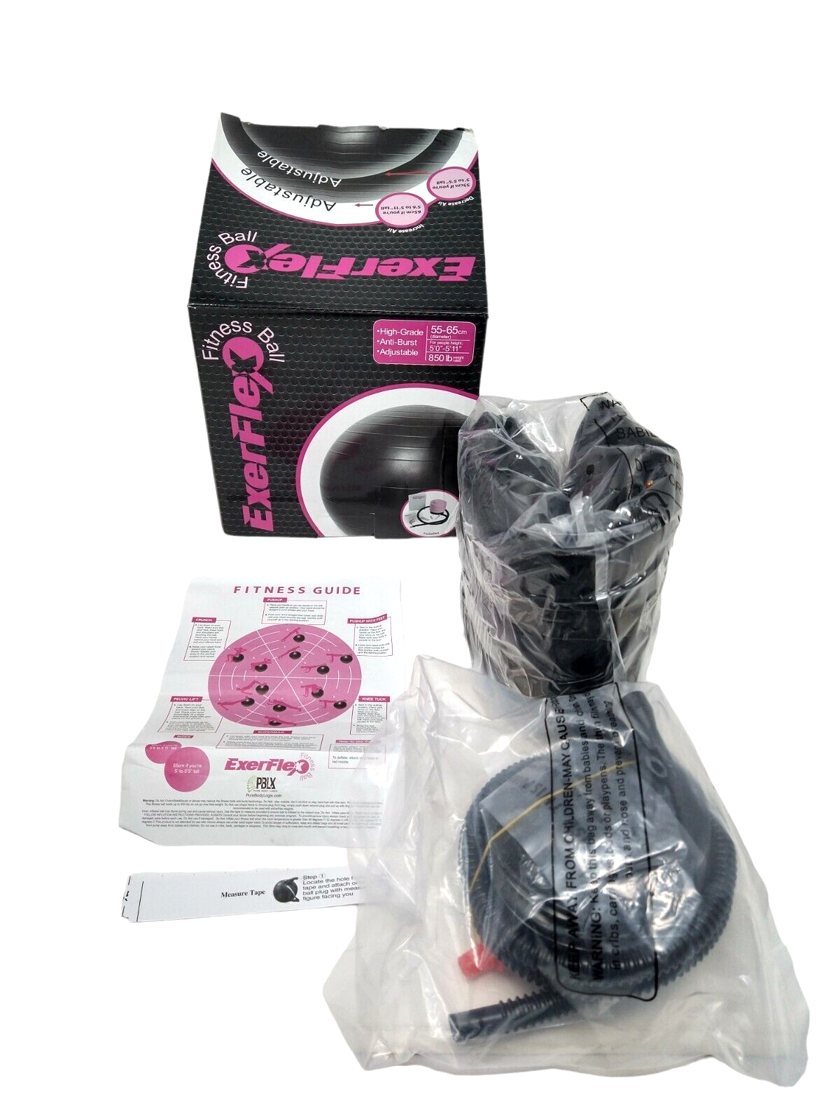 Fitness Ball Heavy Duty PBLX Exerflex Adjustable With Pump 850 Pound ...