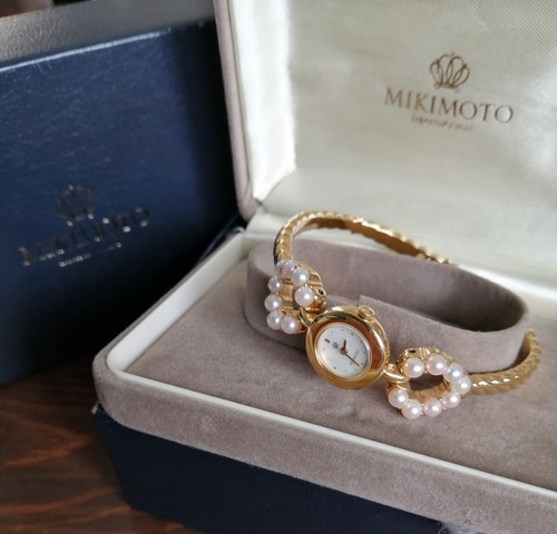 MIKIMOTO 1E20-2140 Pearl Bracelet Watch White Shell Dial Quartz Ladies ...