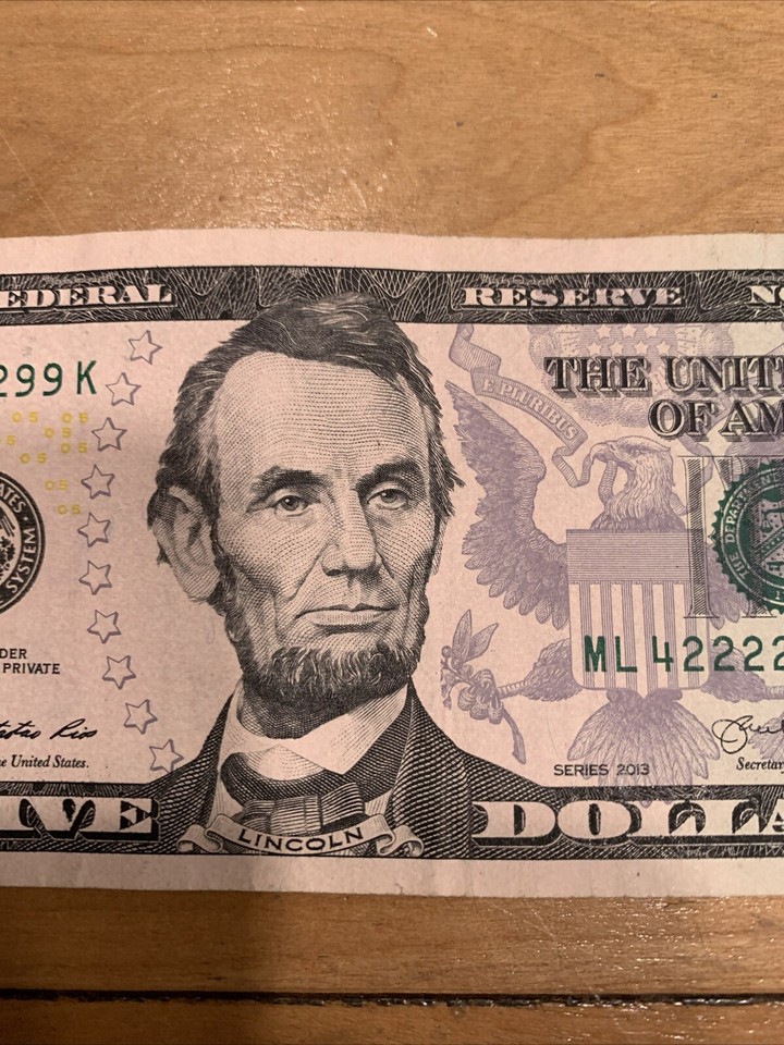 2013 5 dollar bill Fancy Serial Number True Quintuple Two’s 22222 ...
