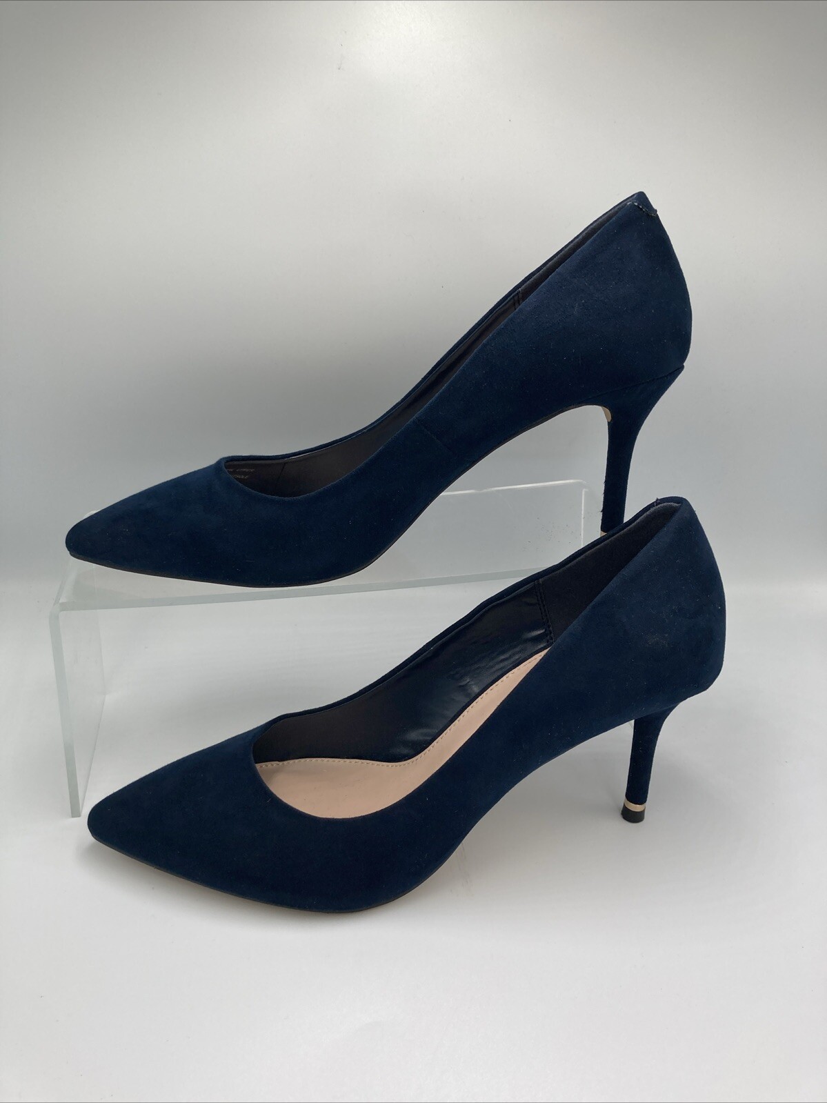 Carvela Court Shoes Navy Blue Suede With Gold Accent to Stiletto Heel ...