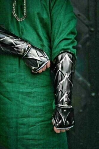 Medieval Dwarven Armor Gauntlet Glove Pair Of Bracers Black Steel ...