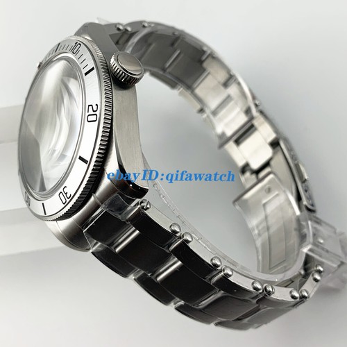 39mm silver watch case domed sapphire glass bezel fit NH35 NH36 NH34 ...