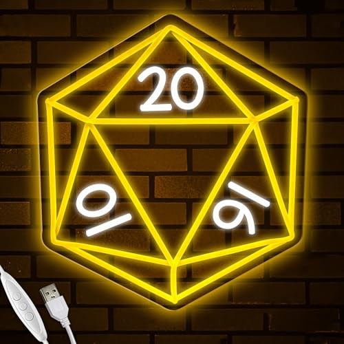 DND Dice Neon Sign, Cool LED Dimmable Dungeons Dice Game Neon Light USB ...