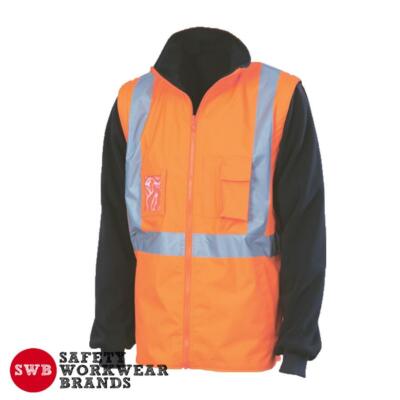 DNC Workwear Hi Vis 4 in 1 Fleece Zip Off Reversible Vest Jacket X Back ...