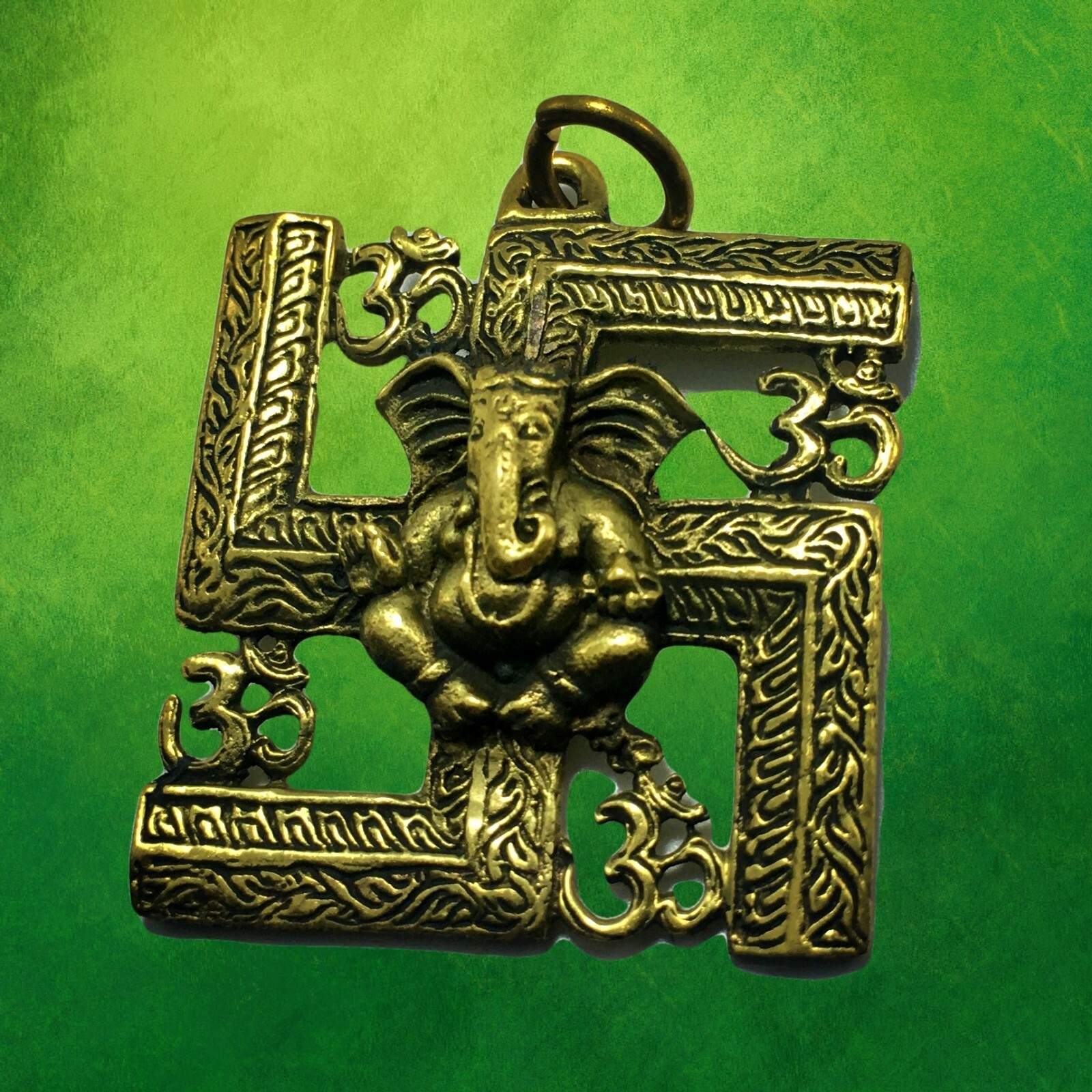 Ganesh OHM Mantras Charm Pendant Brass Hinduism Symbol Swastik | eBay