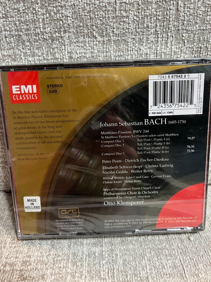 Bach: St. Matthew Passion (CD, Apr-2001, 3 Discs, EMI Music ...