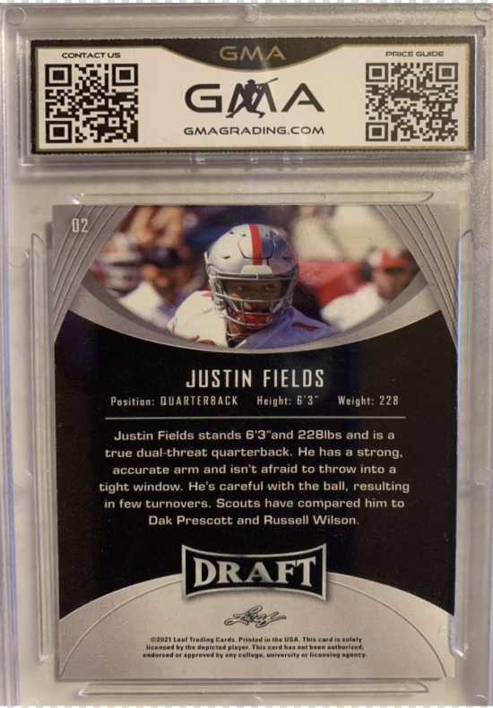 2021 Justin Fields Leaf Draft Prospects XRC 1st Graded 10 Bears Rookie ...