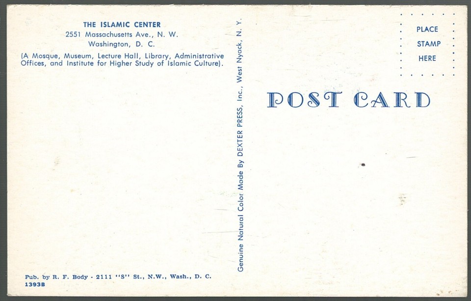 Postcard Muslim Islamic Center of Washington DC | eBay