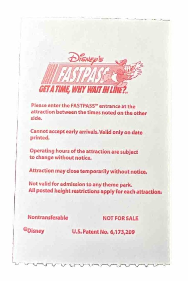 Disney World Paper FastPass Peter Pan’s Flight Magic Kingdom 2008 ...