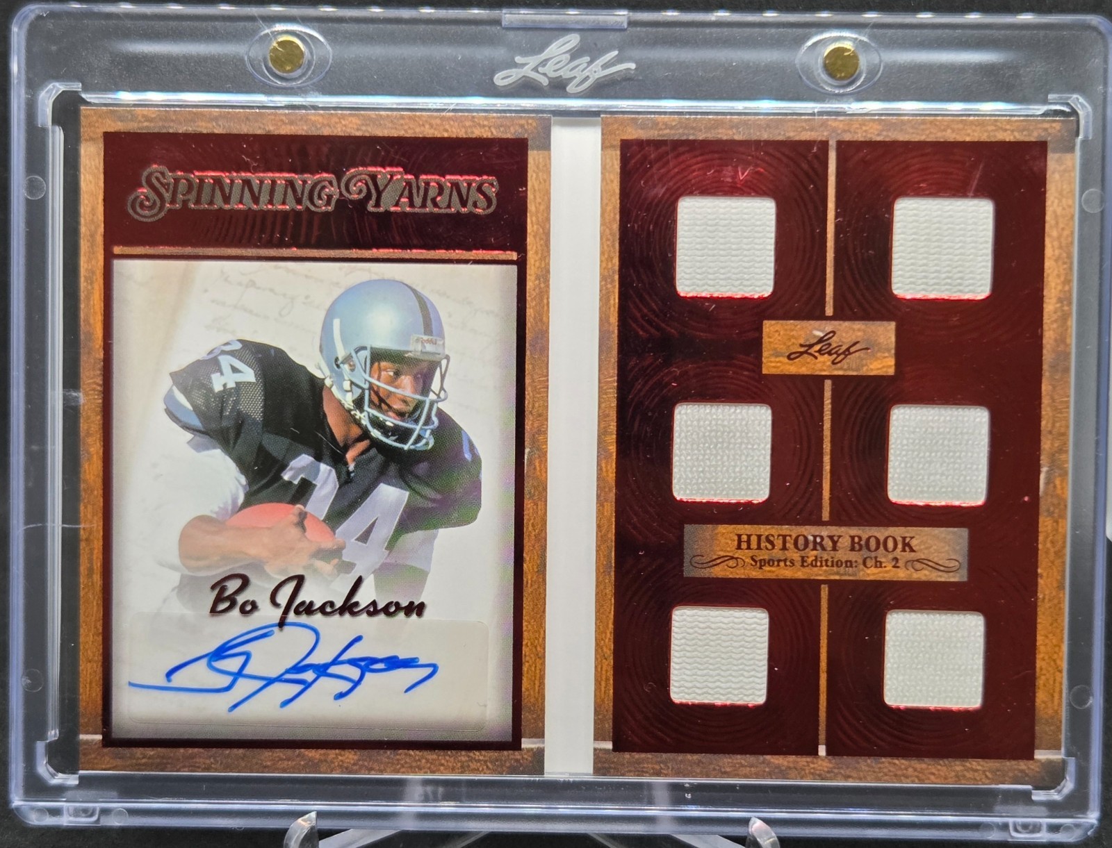 BO JACKSON 2025 LEAF HISTORY BOOK SPINNING YARDS 6-JSY BOOKLET AUTO 1/1 ...