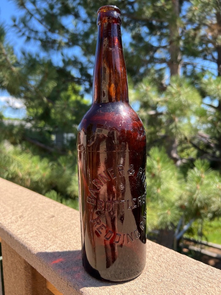 Western Early Beer Bottle BARNES & RIEBE REDDING CAL. Amber Quart Crown ...