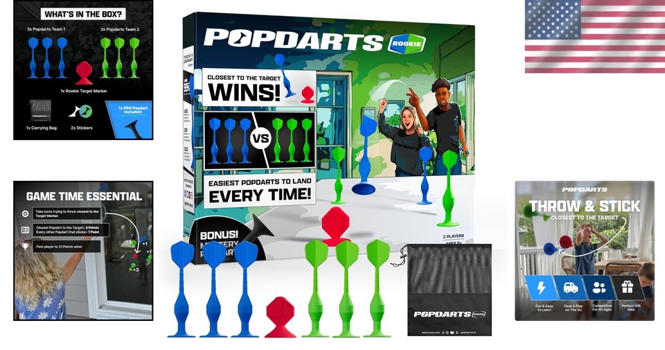 Rookie Dart Toss Game – Indoor & Outdoor Fun with Portable Suction Cup ...