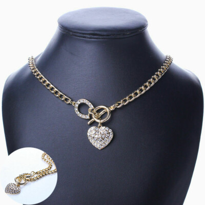 Sweet Versatile Short Buckle Chain With Heart Studded Diamond ...