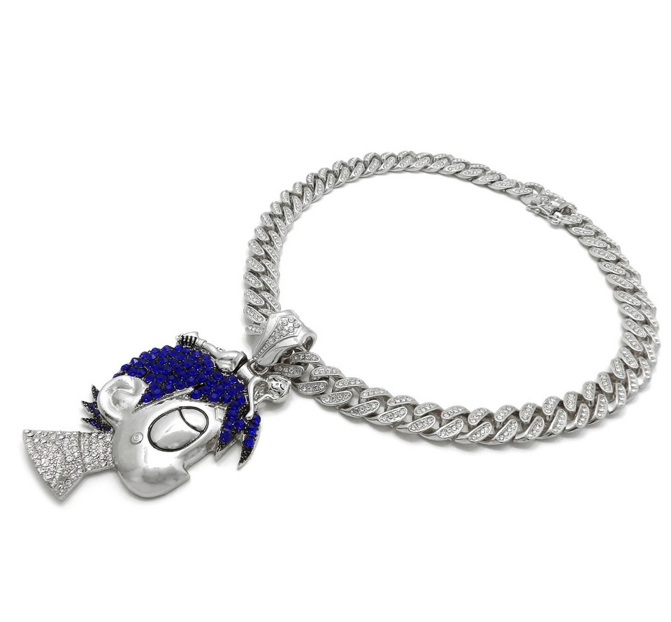 DIAMOND LIL UZI VERT PENDANT SILVER MIAMI CUBAN LINK CHAIN NECKLACE ...