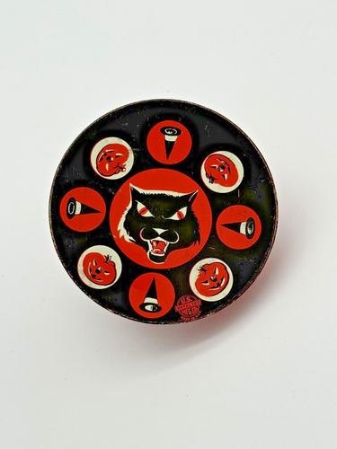Vintage U.S. Metal Toy Ratchet Tin Litho Halloween Noisemaker BLACK CAT ...