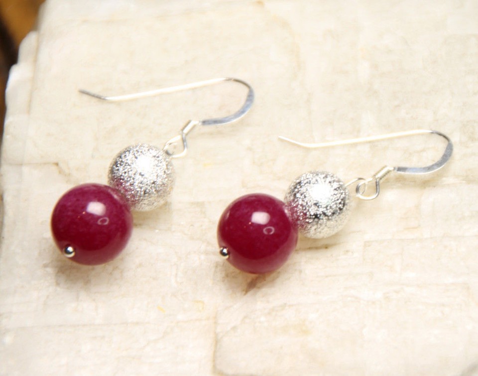 Ruby Earrings Natural Gemstone 10mm Ball & 8mm Brass Ball 925 Sterling Silver | eBay