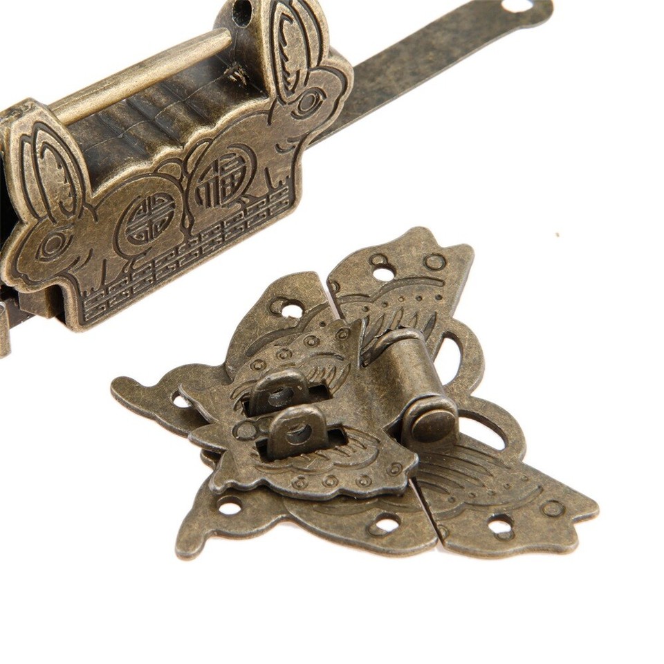 Chinese Old Fortune Blessing Padlock Lock Key + Butterfly Box Latch ...