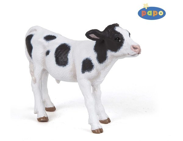 Papo Black and White Calf Cow Farm Barn Animal Toy Figure Pretend Play ...