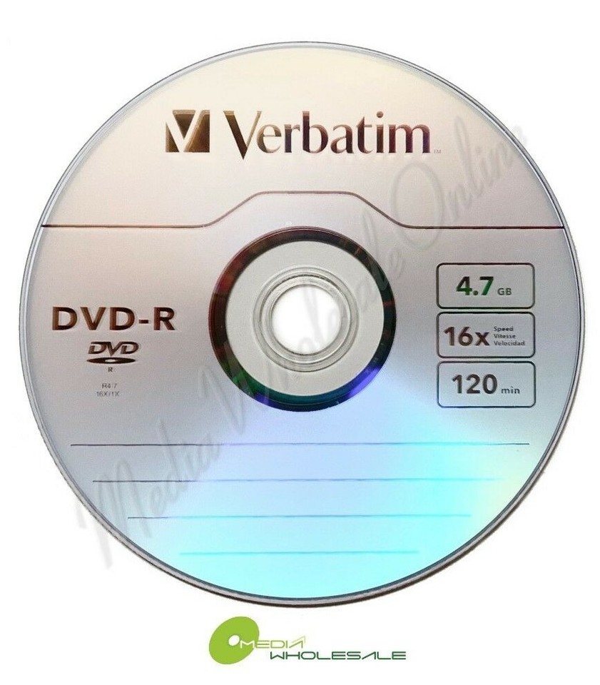 VERBATIM Blank DVD-R Logo Branded 4.7GB 16X Media Disc / LOT = 50 TO ...