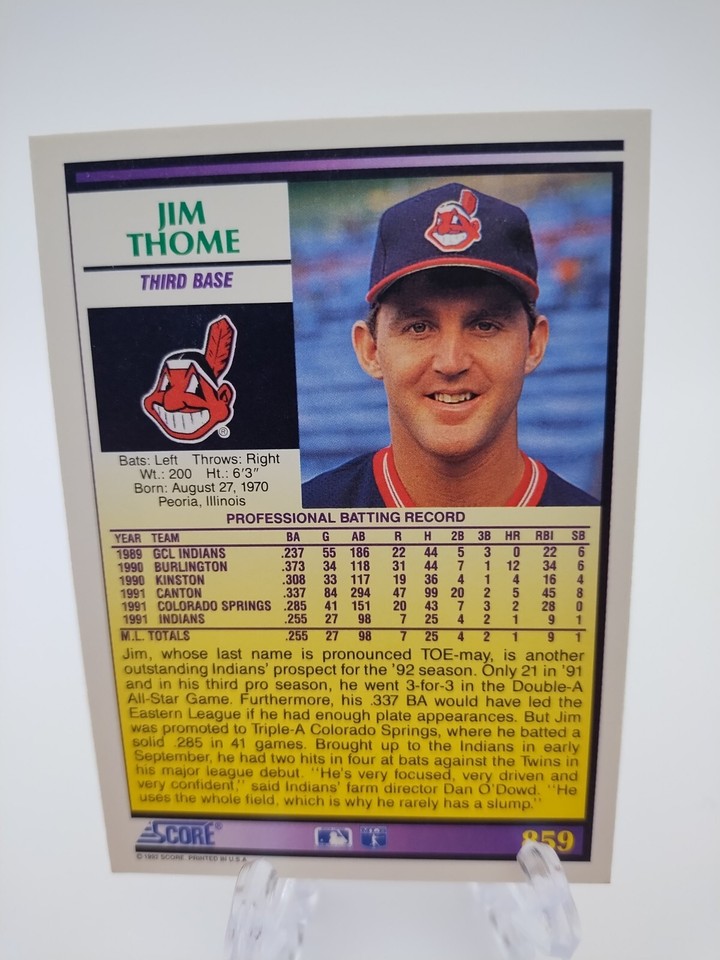 Jim Thome 1992 Score Rookie Baseball Card #859 2018 Hall of Fame | eBay