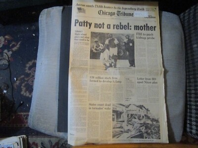 Chicago Tribune April 5,1974 PATTY HEARST, HANK AARON HITS 714TH HOME ...