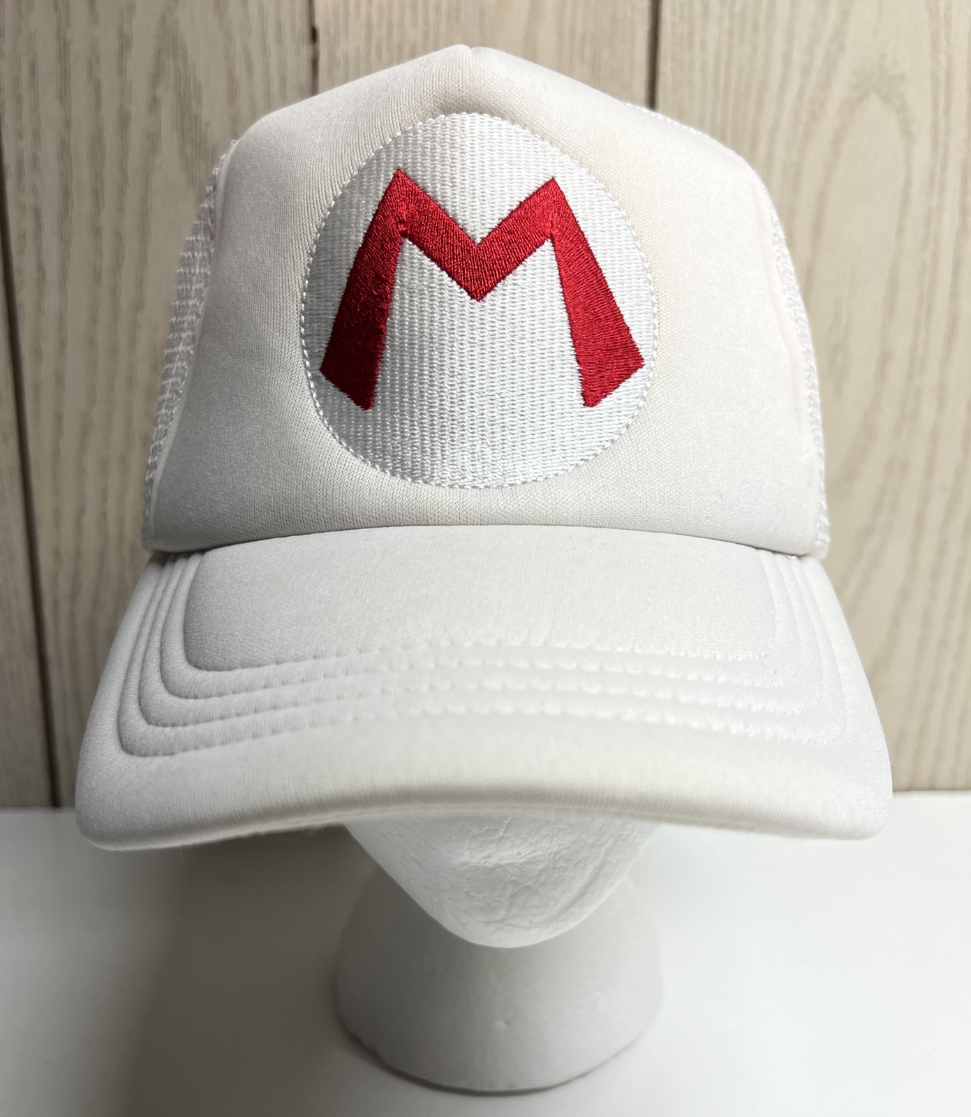 Super Mario Bros Mario Trucker Hat White SnapBack Mes… - Gem