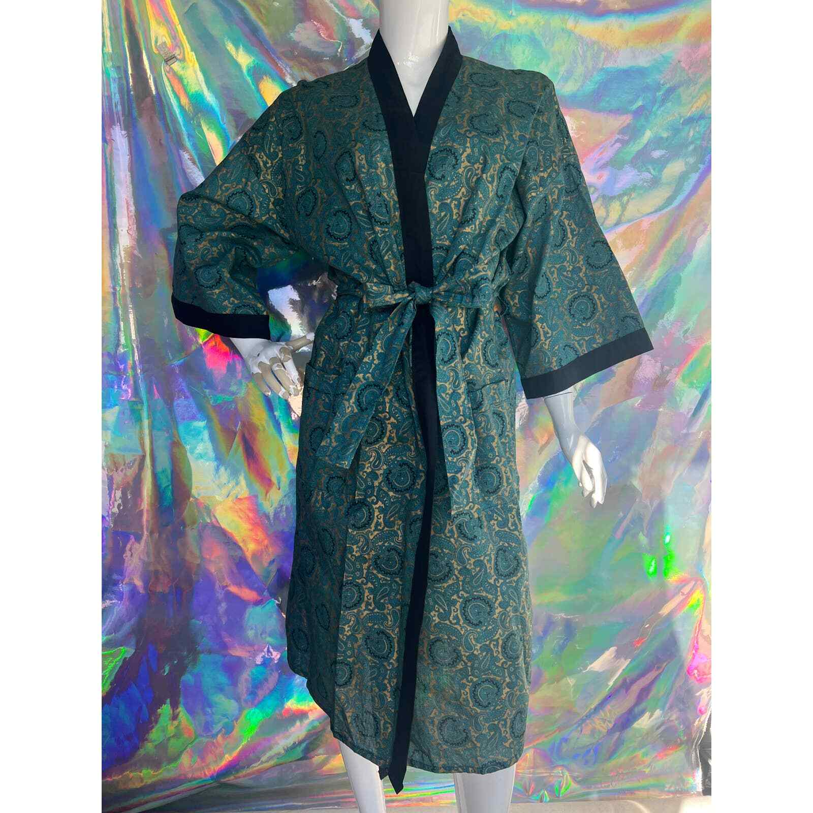 Deadstock Teal and Gold Paisley Robe - Gem