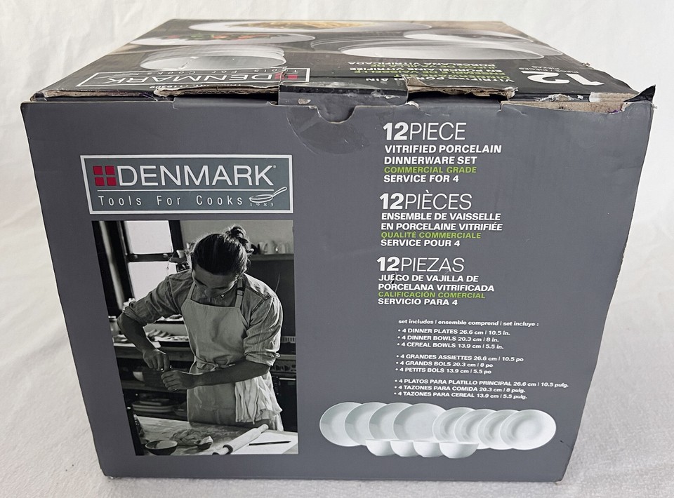 Denmark 12-Piece Vitrified Porcelain Dinnerware Set, 1119309 Commercial ...