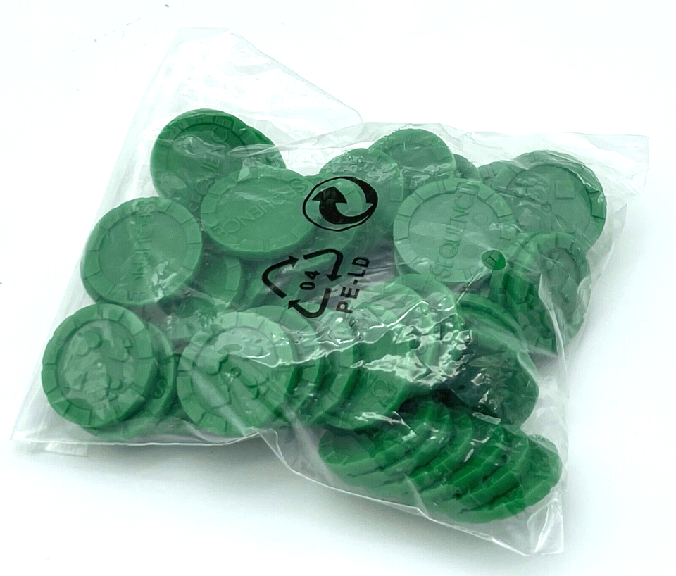 Sequence Chips - Complete Set of 50 Green Game Replacement Token ...