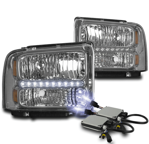 05-07 FORD F250 F350 F450 F550 SUPERDUTY LED HEADLIGHT LAMP CHROME W ...