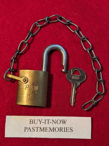 "PRATT WHITNEY" AIRLINES BRASS PADLOCK w/ KEY, OLD ANTIQUE LOCK ...