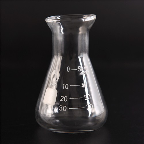 1x Transparent conical flask glass erlenmeyer flask 50ml school lab ...