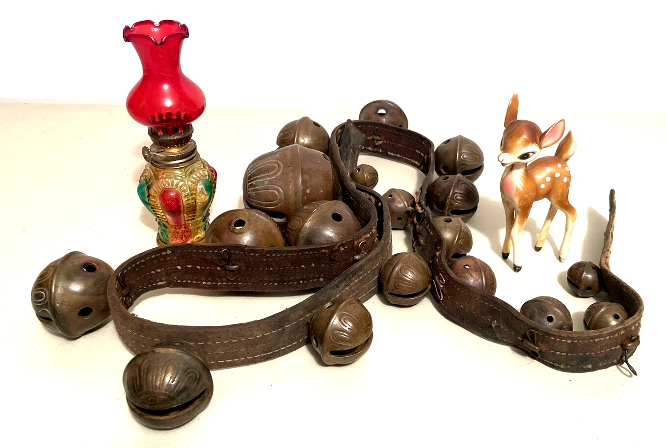 Antique Sleigh Bells Engraved Brass on Original Strap 64" with 18 Bells ...