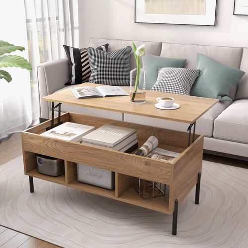 Lift Top Coffee Table w/Storage Compartment & 3 Open Cubbies for Living ...