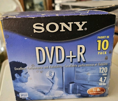 Sony DVD + R 10 Pack Discs With Cases 120 min 4.7 GB Blank New Sealed ...