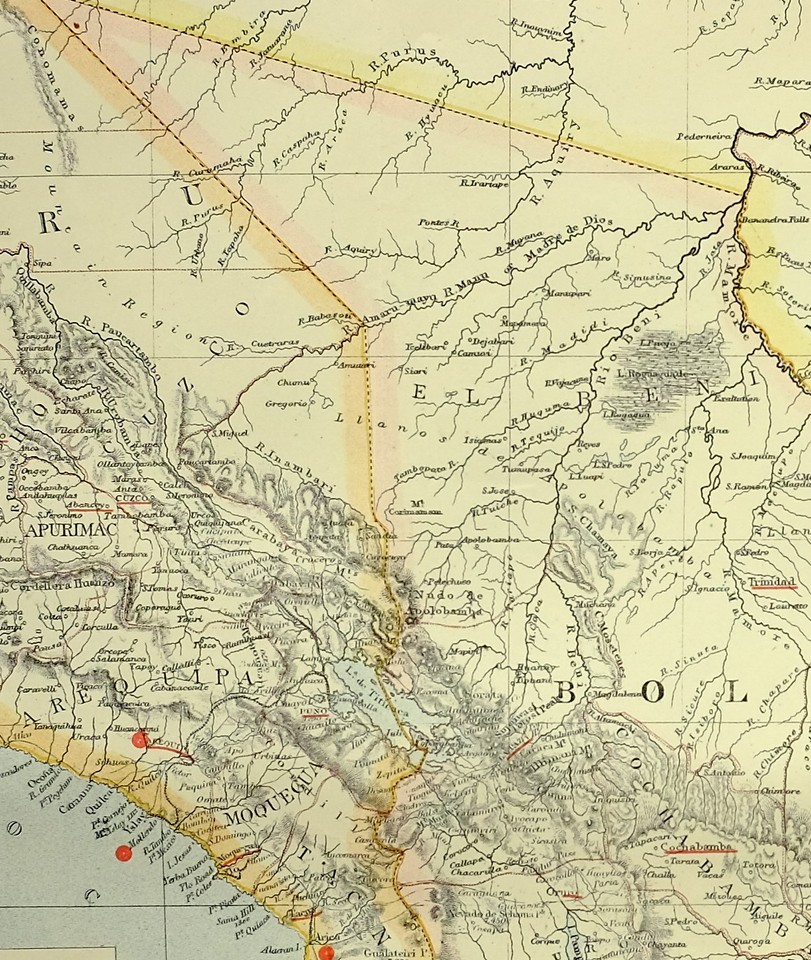 1883 LETTS MAP SOUTH AMERICA PERU BOLIVIA AMAZONA LIMA APURIMAC TACNA ...