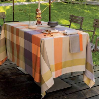 BOSSI CASA Tablecloth Dyed Cotton Scottish Thread Orange Dove Gray 1404 ...