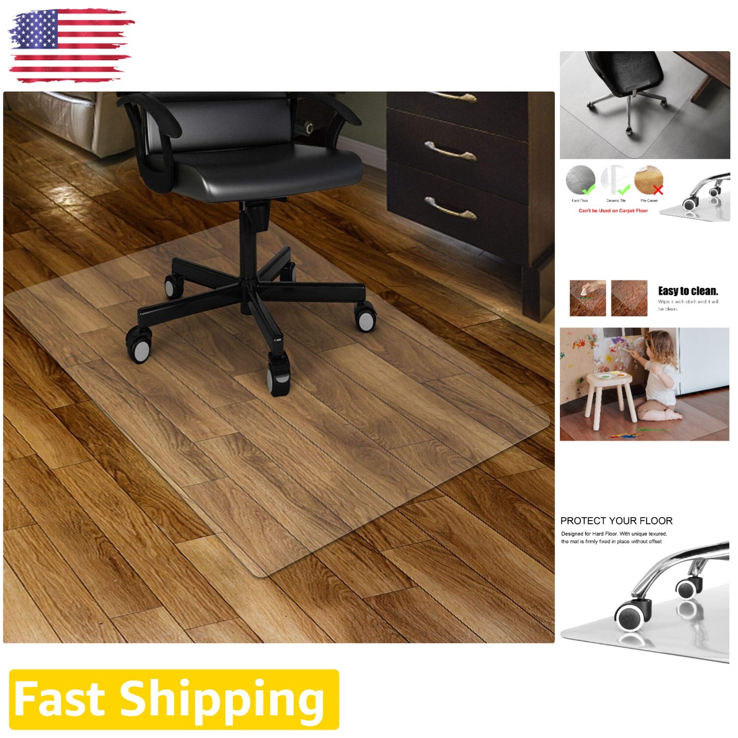 Hardwood Floor Protection Mat - 46" x 60" - Transparent Floor Mat for ...