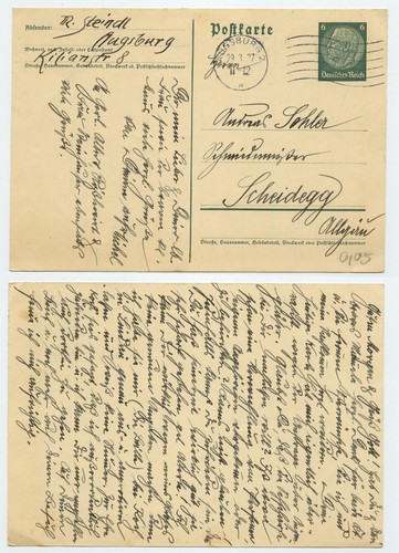 119342 - Ganzsache P 226 - Postkarte - Augsburg 29.8.1937 nach ...