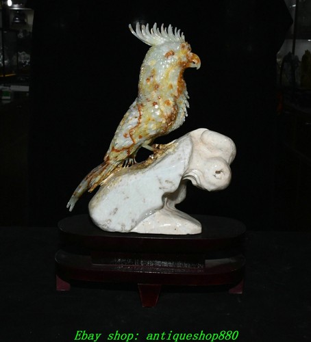 14.5''Chinese Natural Xiu Jade Carved Parrot Bird Animal Statue ...