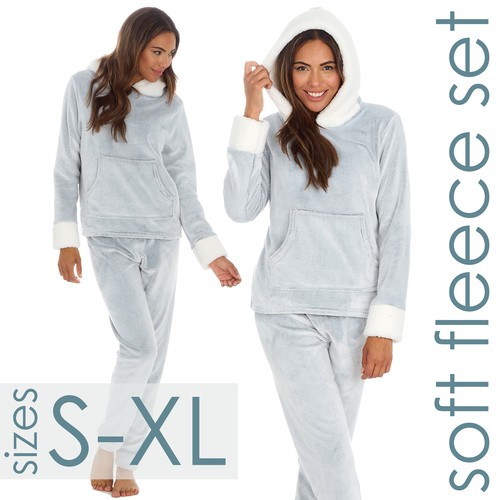 Ladies Frosted Flannel Fleece Lounge Set Long Sleeve Pyjama Set with ...