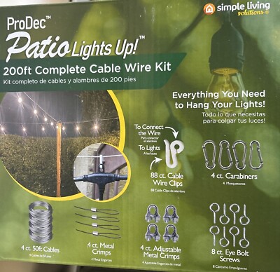 ( 3 Pack)200 Ft Cable Wire Kit Patio Light Clips Simple Living ...