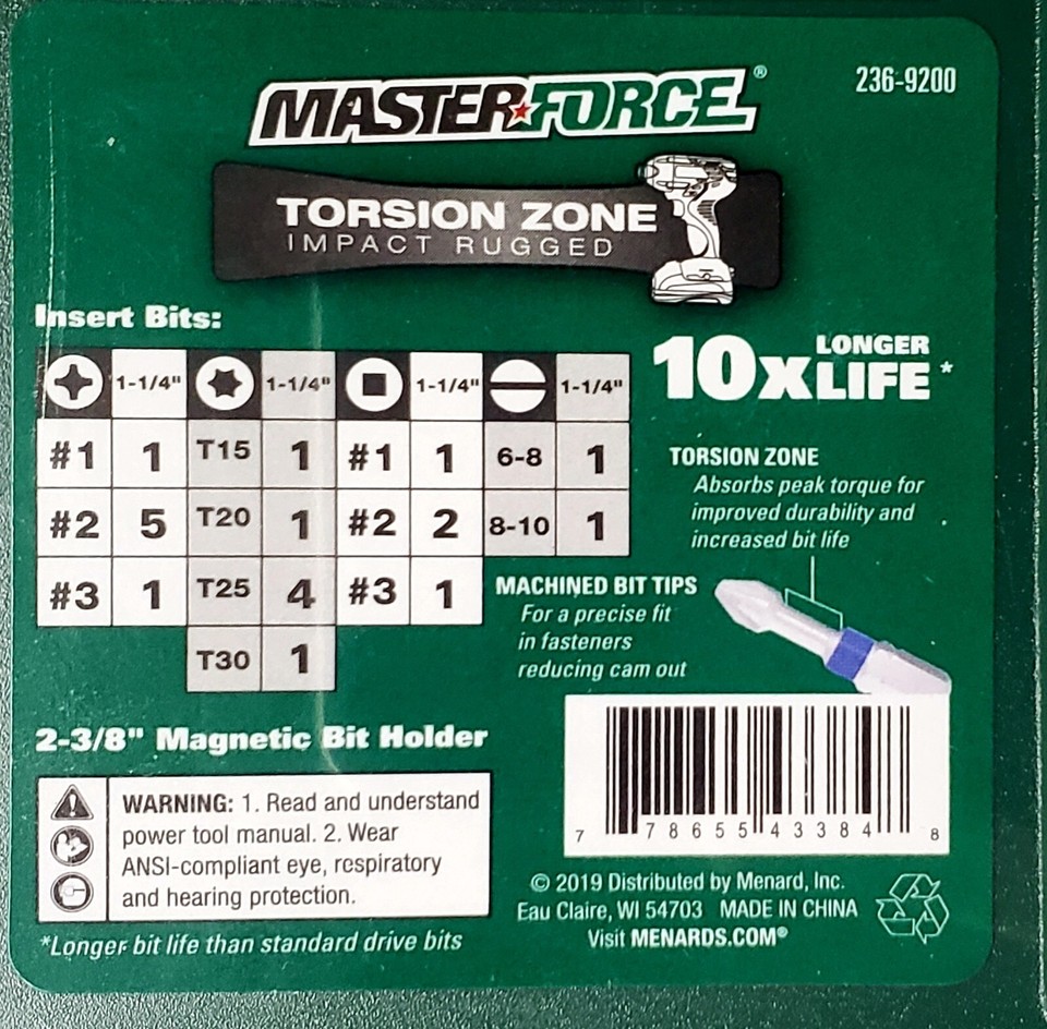 Masterforce Torsion Zone Assorted Impact Drive Bit Set 21 Pieces Tool ...