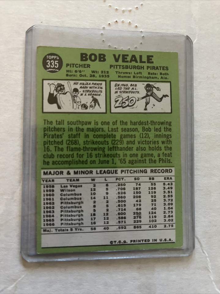 1967 Bob Veale Pittsburgh Pirates Topps Baseball Card #335 | eBay
