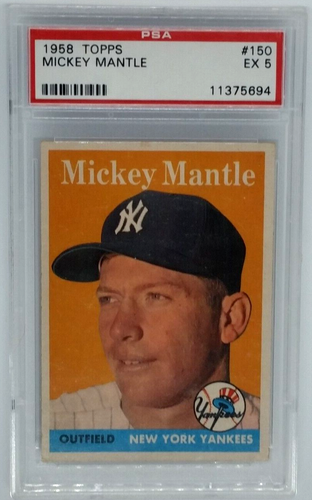 1958 Topps #150 Mickey Mantle Card - Graded PSA 5 EX, New York Yankees ...