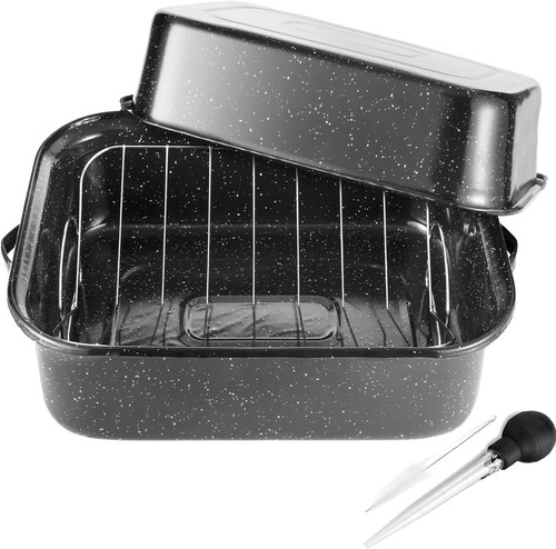 Roasting Pan with Lid and Rack, 21' Rectangular, 25Lb Turkey Roaster ...