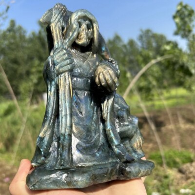 5.5LB TOP! Natural labradorite quartz carved crystal death god skull ...