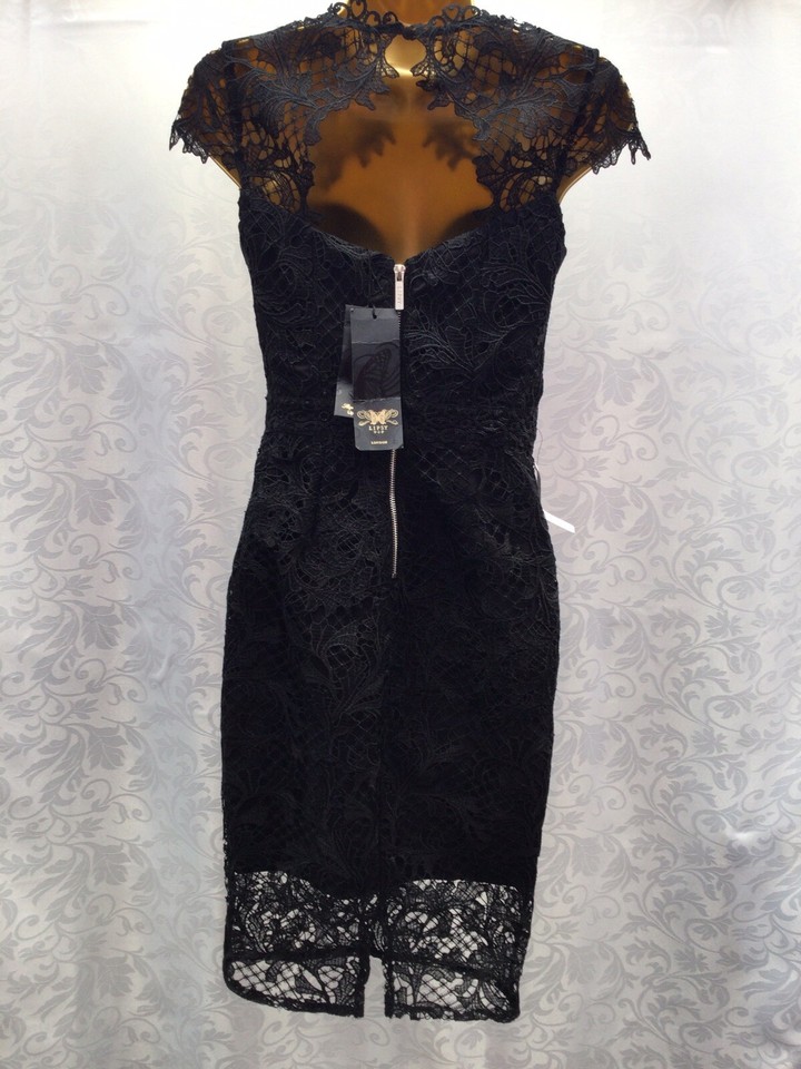 LIPSY VIP Size 10 New Black Lace Detail Knee Length Party Dress Wedding ...