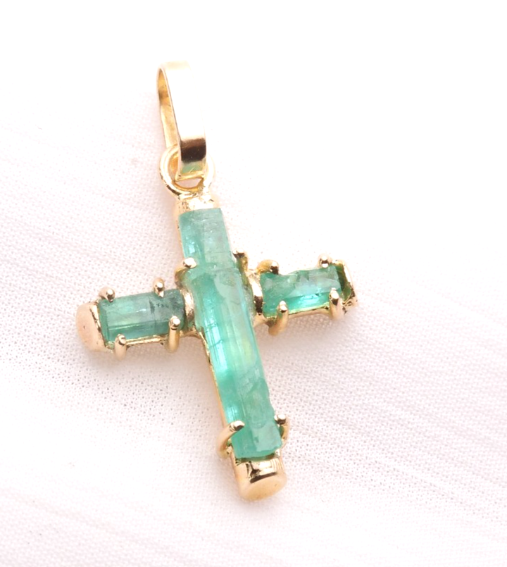 Colombian Emerald Cross Pendant 1.20 Carats 18K Yellow Gold Jewelry ...